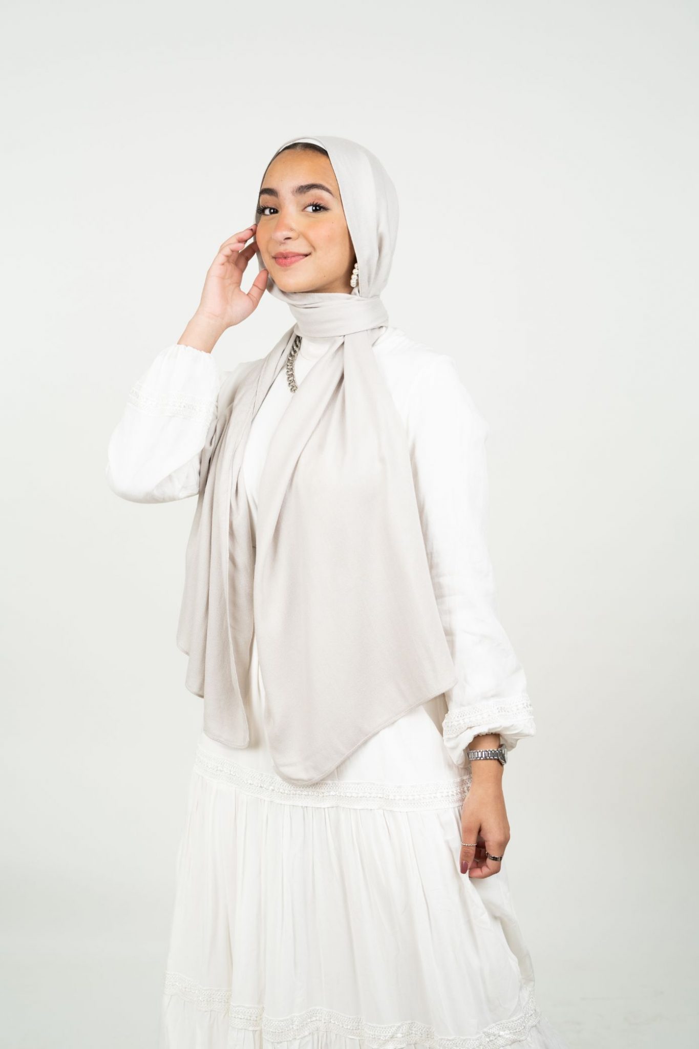 Grey Elegance: Light Grey Hijab - EMMA