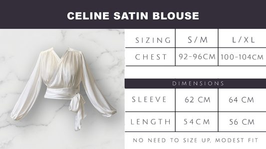 Céline Satin Wrap Blouse: White Blouse With Long Sleeves